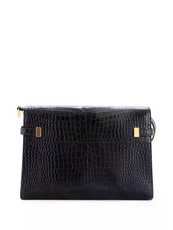 Saint Laurent Manhattan Crocodile Embossed Leather Medium Shoulder Bag - Black
