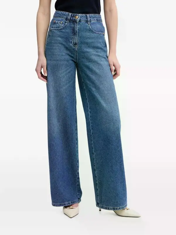 Luisa Spagnoli Appretto Wide-leg Jeans With Gold-tone Hardware