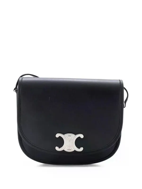Celine Besace Triomphe Shoulder Bag Leather Medium Crossbody Bag - Black