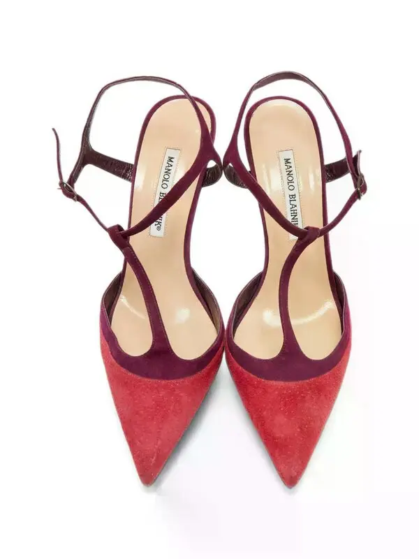 Manolo Blahnik Suede Pointed-toe T-strap Stiletto Sandals
