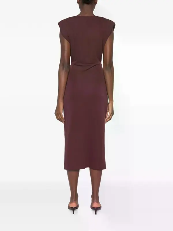 Imperial Ruched Keyhole Detail Sleeveless Midi Dress - Brown