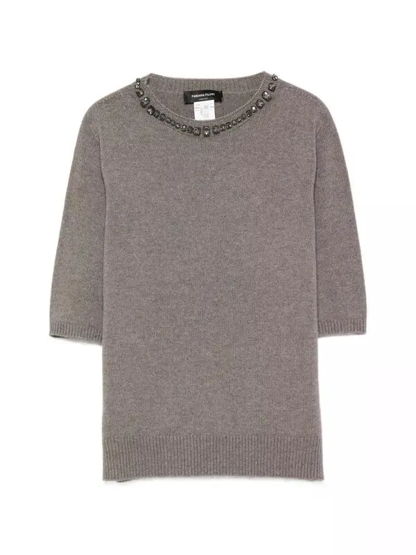 Fabiana Filippi Fine Knit Crystal Embellished Sweater - Grey