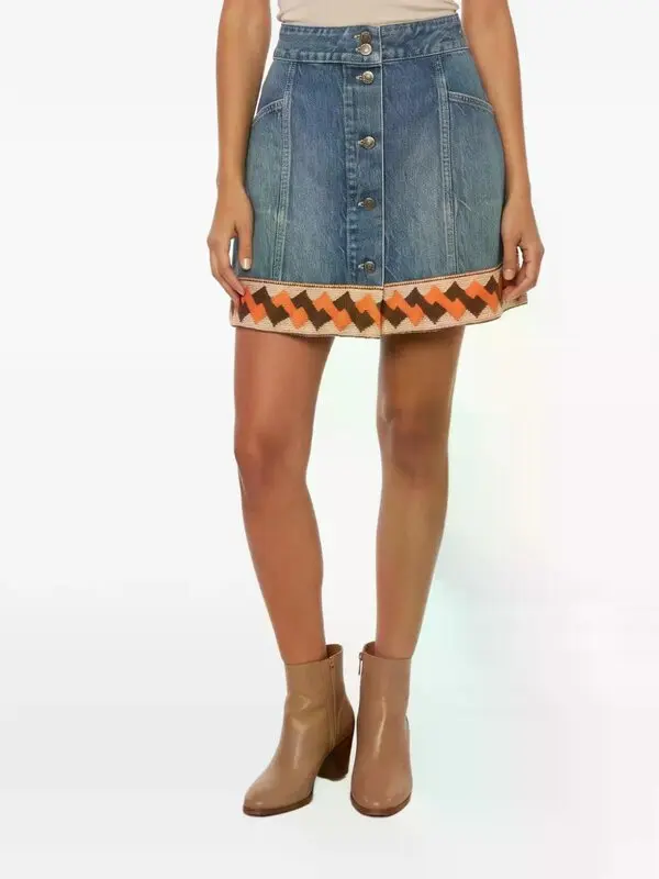 Valentino Garavani Geometric Jacquard Trim A-line Mini Skirt - Blue