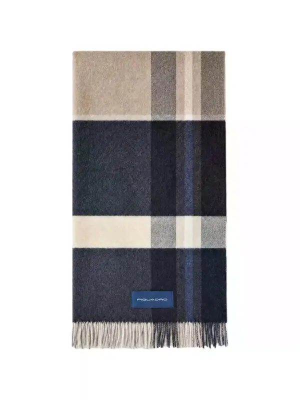 PIQUADRO Check-pattern Fringed Scarf - Blue