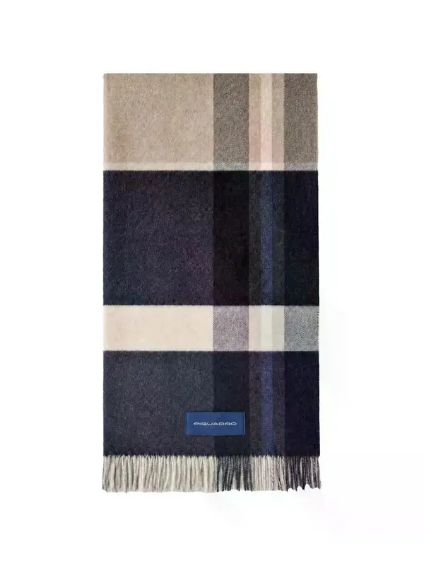PIQUADRO Check-pattern Fringed Scarf - Blue