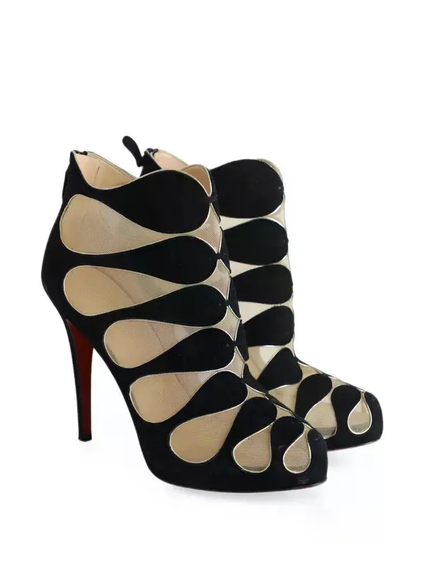 CHRISTIAN LOUBOUTIN Suede & Mesh Cut Out Ankle Boots