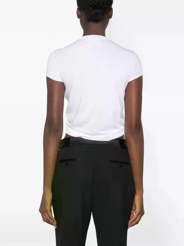 JEAN PAUL GAULTIER Ruched Jersey T-shirt With Leather Logo Tag