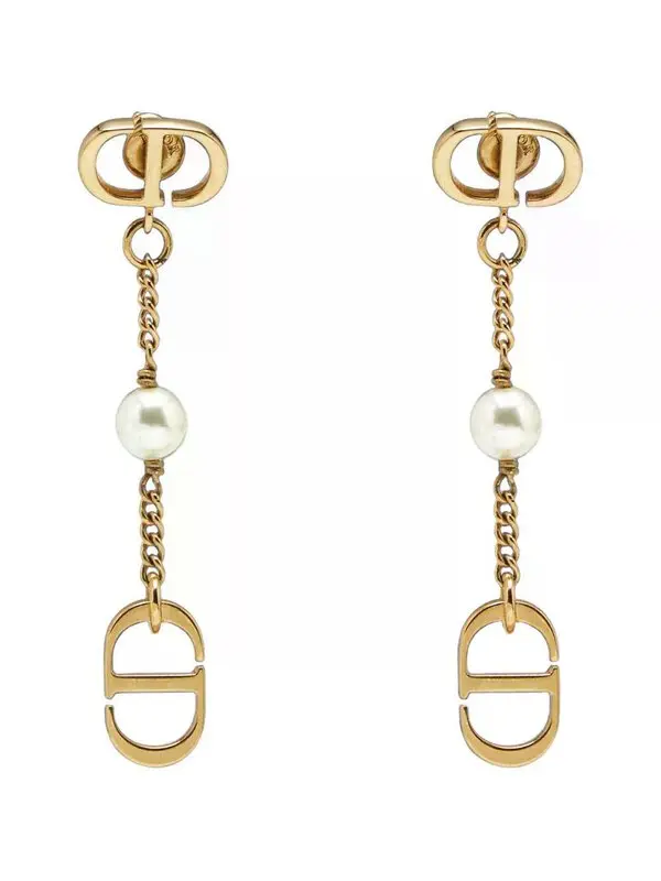 Dior Tone Faux Pearl & Cd Logo Drop Earrings