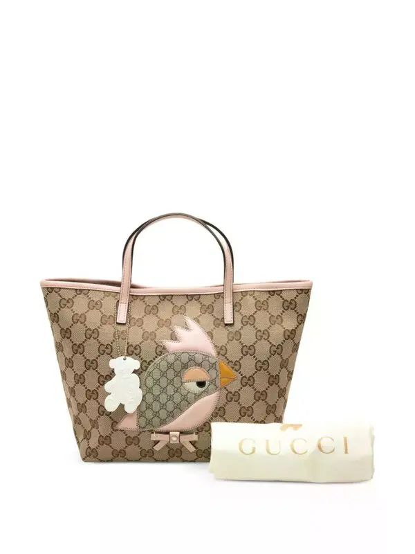 Gucci Gg Canvas Zoo Handbag With Bird Applique