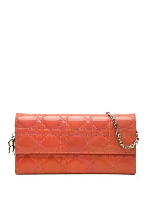 Dior 2014 Patent Cannage Lady Wallet On Chain Crossbody Bag - Pink