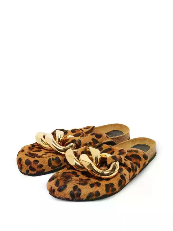 JW Anderson Leopard-print Chain-link Mules - Brown