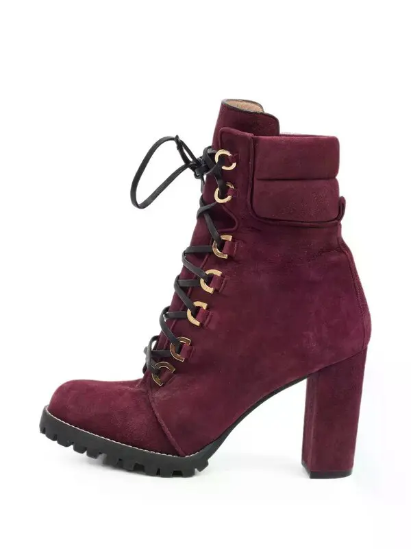STUART WEITZMAN Lace-up Suede Block Heel Ankle Boots