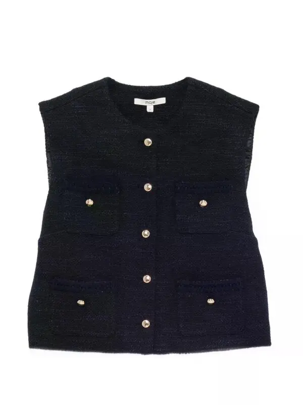 Maje Sleeveless Tweed Vest With Gold-tone Hardware