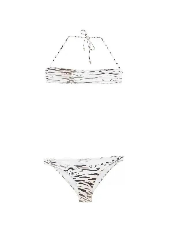 Balmain Tiger-print Halterneck Bikini - White