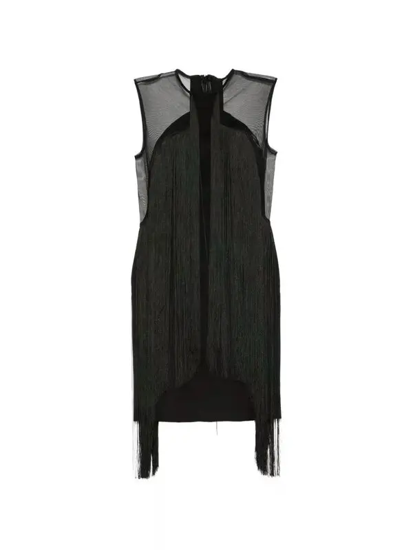 ALESSANDRO LEGORA Sleeveless Mesh Panel Fringe Trim Mini Dress