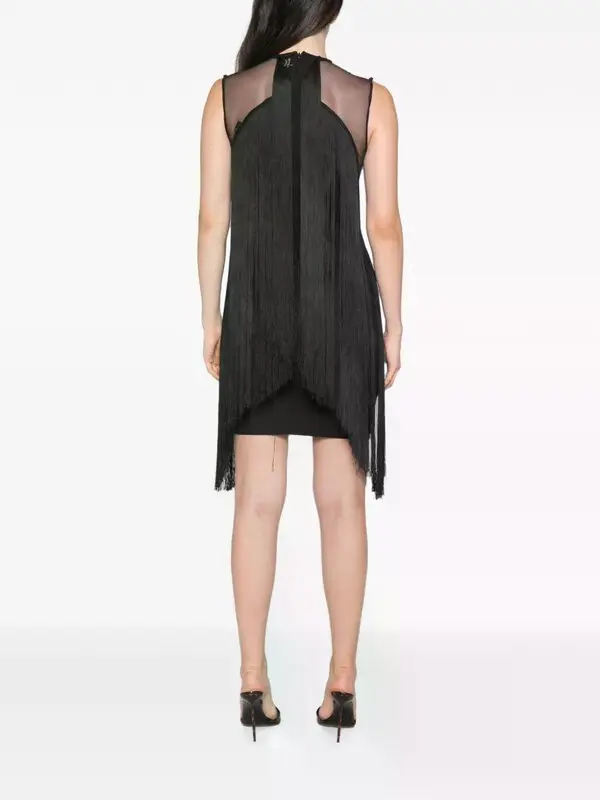 ALESSANDRO LEGORA Sleeveless Mesh Panel Fringe Trim Mini Dress