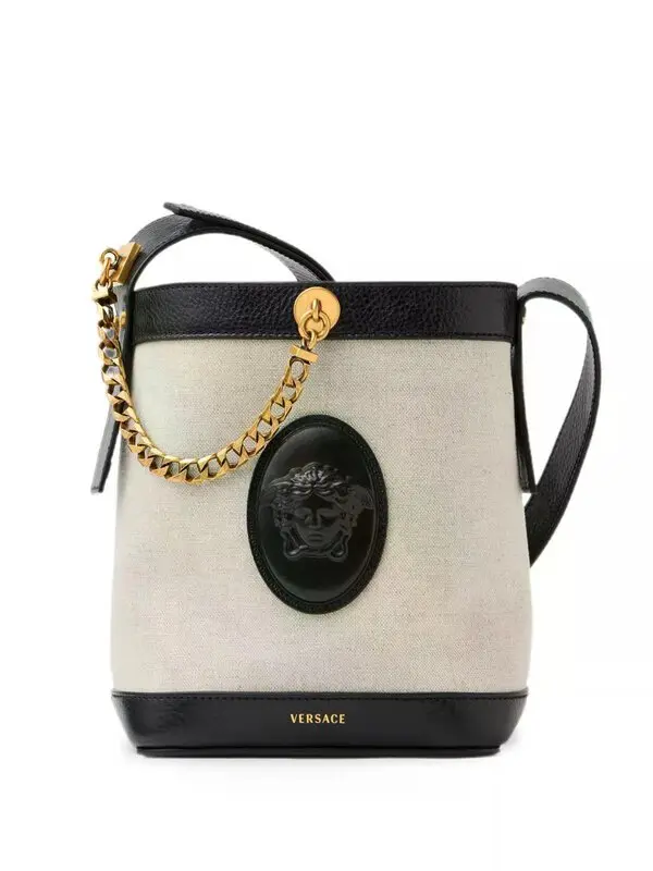 Versace Pivot Mini Canvas Bucket Bag - Neutrals