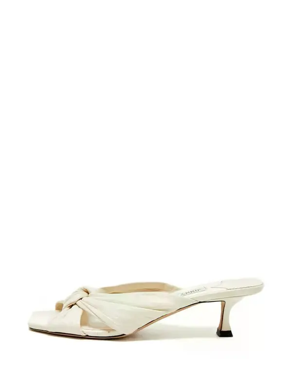 JIMMY CHOO Cream Beige Knotted Detail Square Toe Kitten Heel Sandals - Neutrals