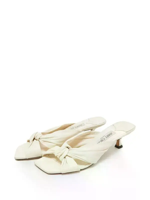 JIMMY CHOO Cream Beige Knotted Detail Square Toe Kitten Heel Sandals - Neutrals