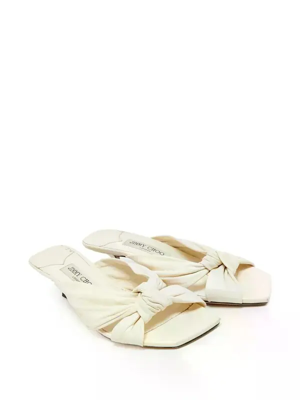 JIMMY CHOO Cream Beige Knotted Detail Square Toe Kitten Heel Sandals - Neutrals