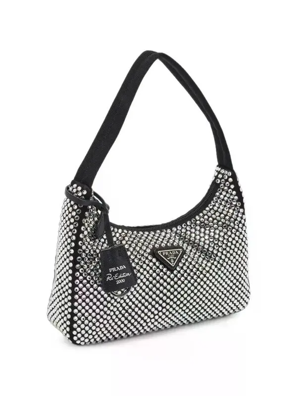 Prada Re-edition 2005 Crystal Embellished Shoulder Bag - Black