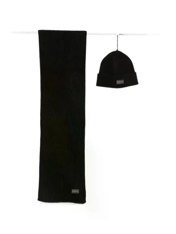 Barbour Sweeper Legacy Logo-patch Scarf And Beanie Hat Set
