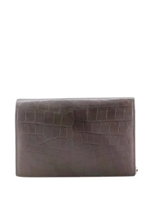 Saint Laurent Classic Monogram Wallet On Chain Crocodile Embossed Leather Small Crossbody Bag - Brown