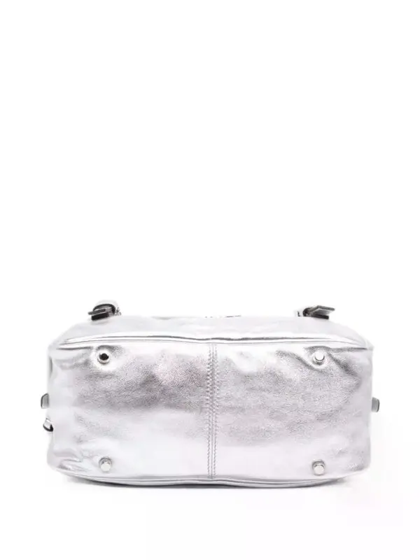 Versace 2000-2026 Metallic Leather Tag Bowling Bag Shoulder Bag