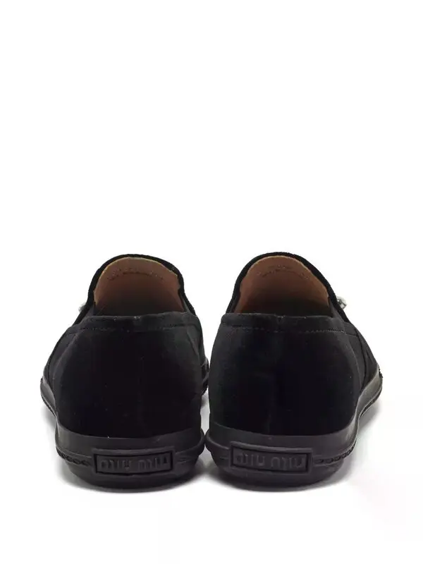 Miu Miu Velvet Crystal Embellished Loafers - Black