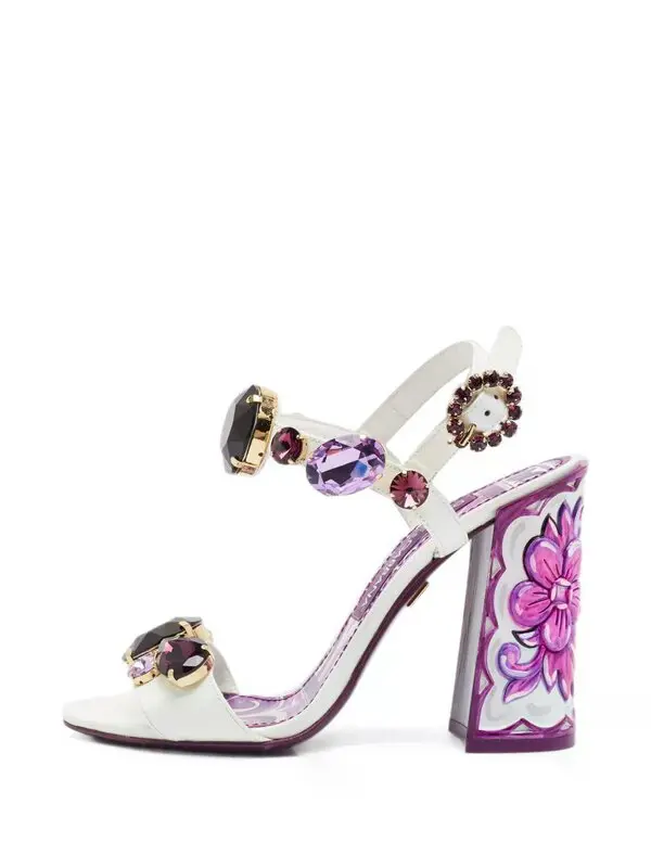 Dolce & Gabbana Patent Leather Majolica Print Crystal Embellished Sandals