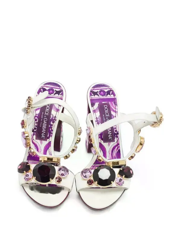 Dolce & Gabbana Patent Leather Majolica Print Crystal Embellished Sandals