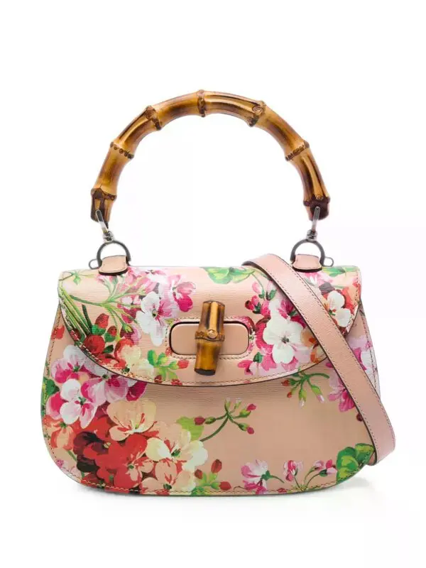 Gucci 2016-2026 Medium Calfskin Blooms Bamboo Top Handle Bag Satchel - Pink