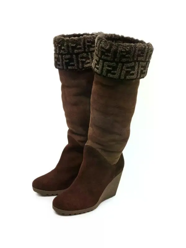Fendi Shearling Cuff Wedge Knee-high Boots