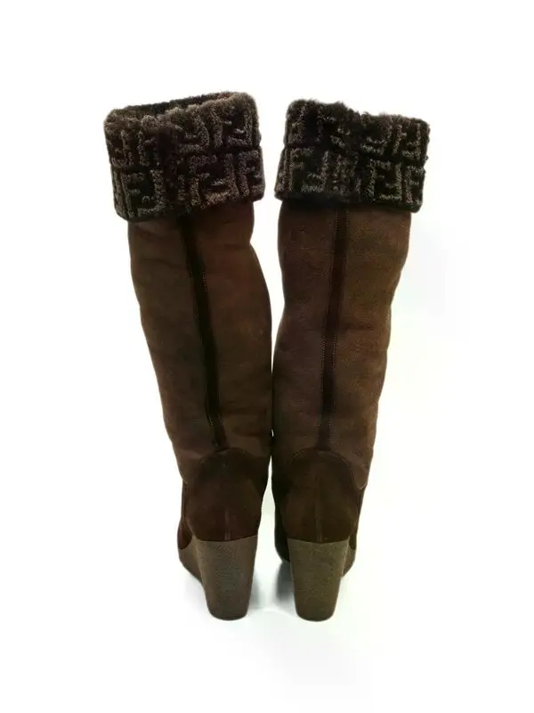 Fendi Shearling Cuff Wedge Knee-high Boots