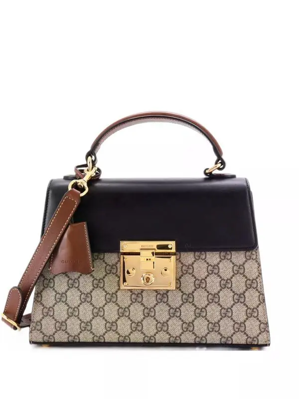 Gucci Padlock Top Handle Bag Gg Coated Canvas And Leather Small Satchel - Black