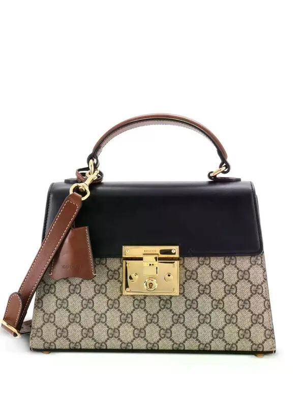 Gucci Padlock Top Handle Bag Gg Coated Canvas And Leather Small Satchel - Black
