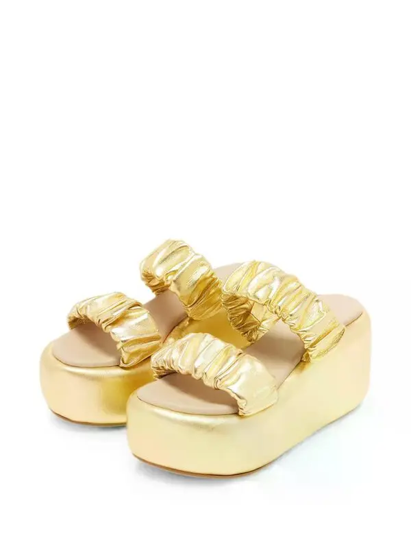 LE SILLA Ruched Platform Sandals In -tone Metallic Leather