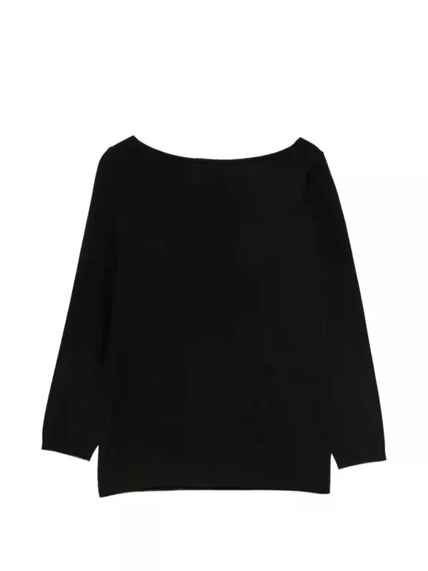 Alpha Studio Boat Neck Fine Knit Long Sleeve Sweater - Black