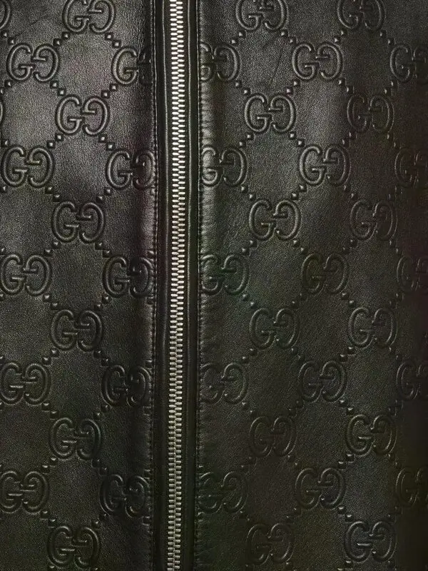 Gucci Gg Monogram Leather Bomber Jacket