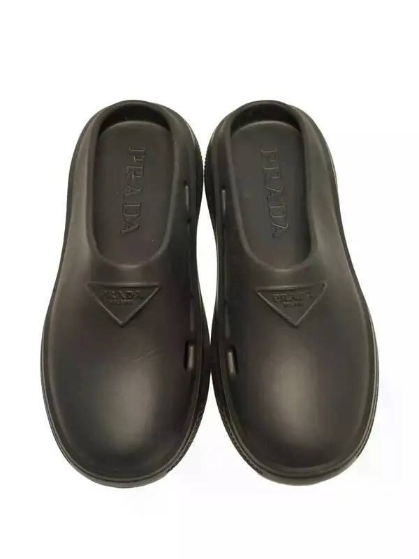 Prada Rubber Triangle Logo Slides - Black