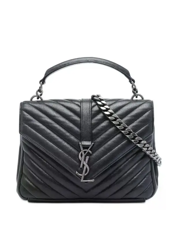 Saint Laurent 2016 Medium Chevron Sheepskin Monogram College Satchel - Black