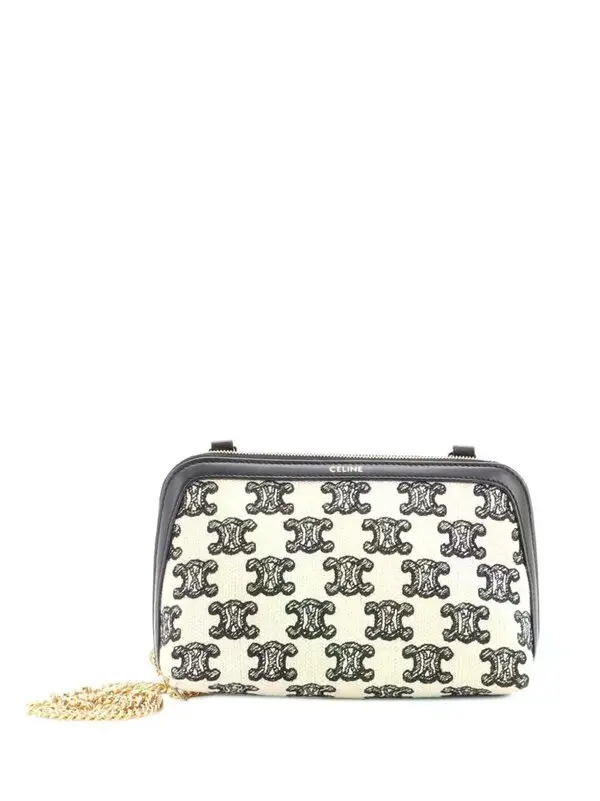 Celine Zip Around Chain Triomphe Canvas Clutch Bag - Blue