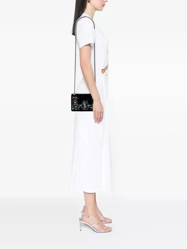 Saint Laurent 2017 Small Suede Monogram Stone Studded Kate Crossbody Bag
