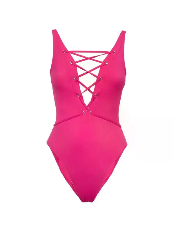 Alaïa V-neck Lace-up One-piece Swimsuit - Pink