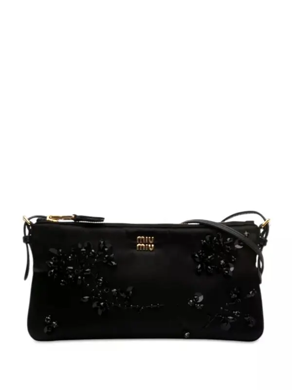 Miu Miu Crystal Embellished Satin Shoulder Bag