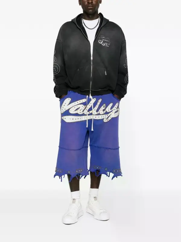 VALE FOREVER Embellished Frayed-edge Shorts