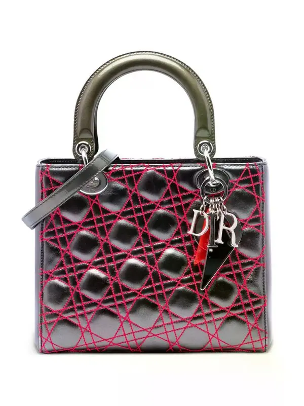 Dior 2011 Anselm Reyle Medium Metallic Lambskin Cannage Lady Satchel - Grey