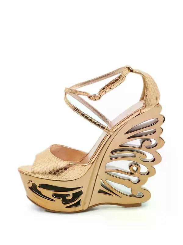LE SILLA Snakeskin-embossed Butterfly-wedge Sandals