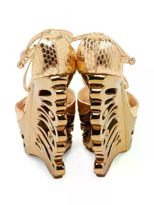 LE SILLA Snakeskin-embossed Butterfly-wedge Sandals