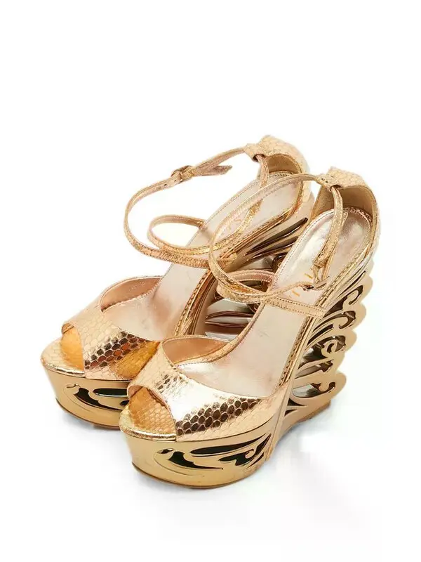 LE SILLA Snakeskin-embossed Butterfly-wedge Sandals